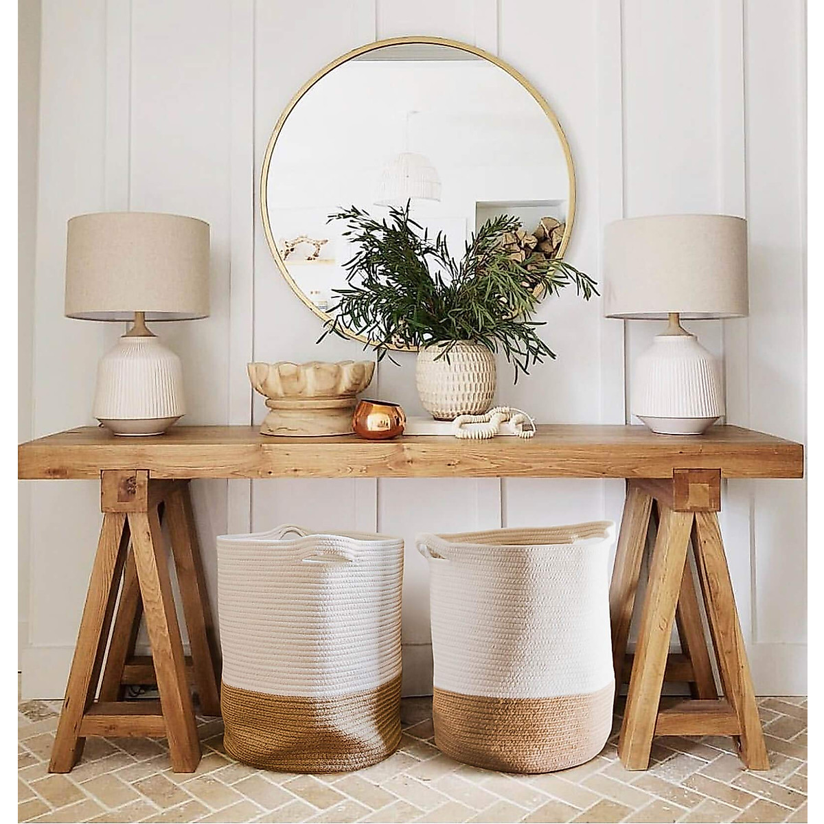 Large Woven Storage Baskets (Set of 2) Decorative Blanket Basket for Living Room, Toys, Pillows, Nursery or Towels. Laundry Hamper. Baskets for Organizing. Cotton Rope Baskets