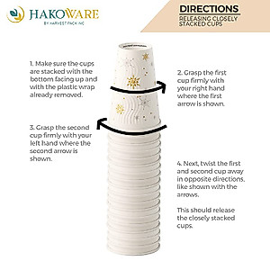 [100 SET]Harvest Pack 12 oz Christmas Coffee Cups, White Snowflake Winter Disposable Paper Cups, Insulated Ripple Wall Paper Cups with Lids, XMAS Gold and Silver Foil, Hot Chocolate To go