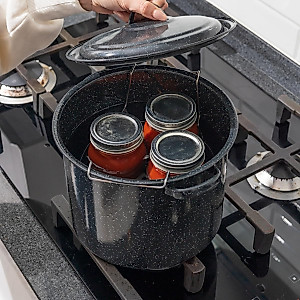 Granite Ware 3 -in-1 Stock Pot - Enameled Steel Pot Ideal for Pasta, Tamales & Canning - Speckled Black Multi Use Pot Set (8 Quarts)