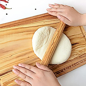 Ideaolives Olive Wood Rolling Pin, Natural Wood Dough Roller, French Rolling Pins for Baking, Non-Toxic Thin Rolling Pin for Pizza Bread Fondant Pasta, Wooden Pizza Roller with No Dents or Gaps, 11.5"