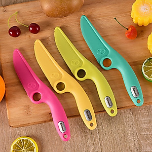 ZLemma Toddler Learning Knife with Educational Ring for Real Cooking, Adorable Dog Design, Safe Serrated Edge for Cutting Training, and Premium Nylon Material Blade, Mint Blue