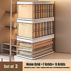 Clothes Drawer Organizer, Wardrobe Clothes Organizer for Folded Clothes, Closet Organizers and Storage for Jeans, T-shirts, Underwear, Thin Blanket, Stackable& Slideable( None Grid+7Grids+9Grids)