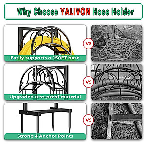Yalivon Garden Hose Holder Freestanding, Water Hose Holder Hose Hanger Heavy Duty Metal Hose Stand Holds 160-feet Hose, Outdoor Hose Organizer Sturdy Garden Hose Storage Rack for Outside