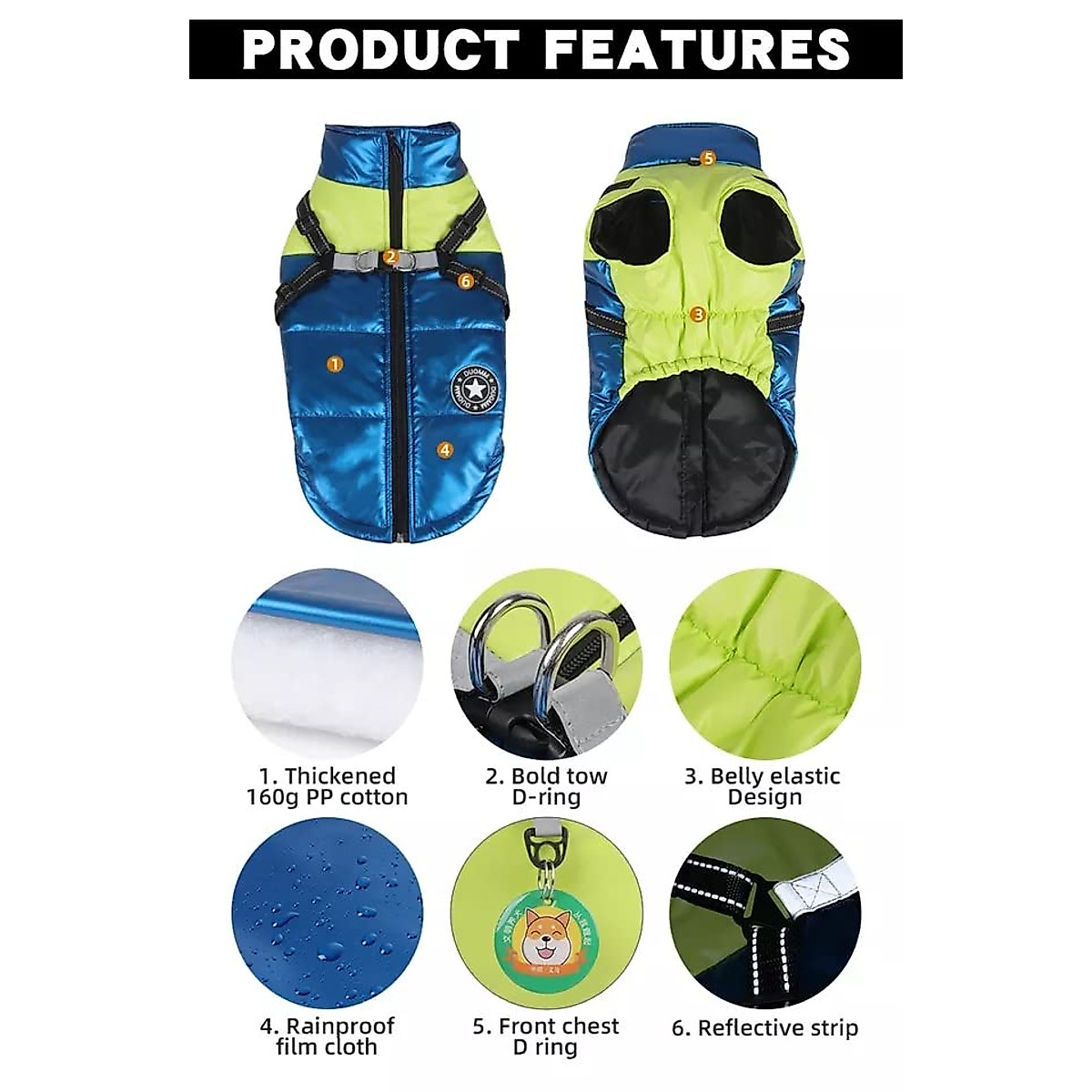 Dog Winter Coats Cold Weather Warm Jacket Reflective Waterproof and Windproof Dog Vest with D-Ring for Leash Pet Clothes for Small Medium Large Dogs (XX-Large, Blue)