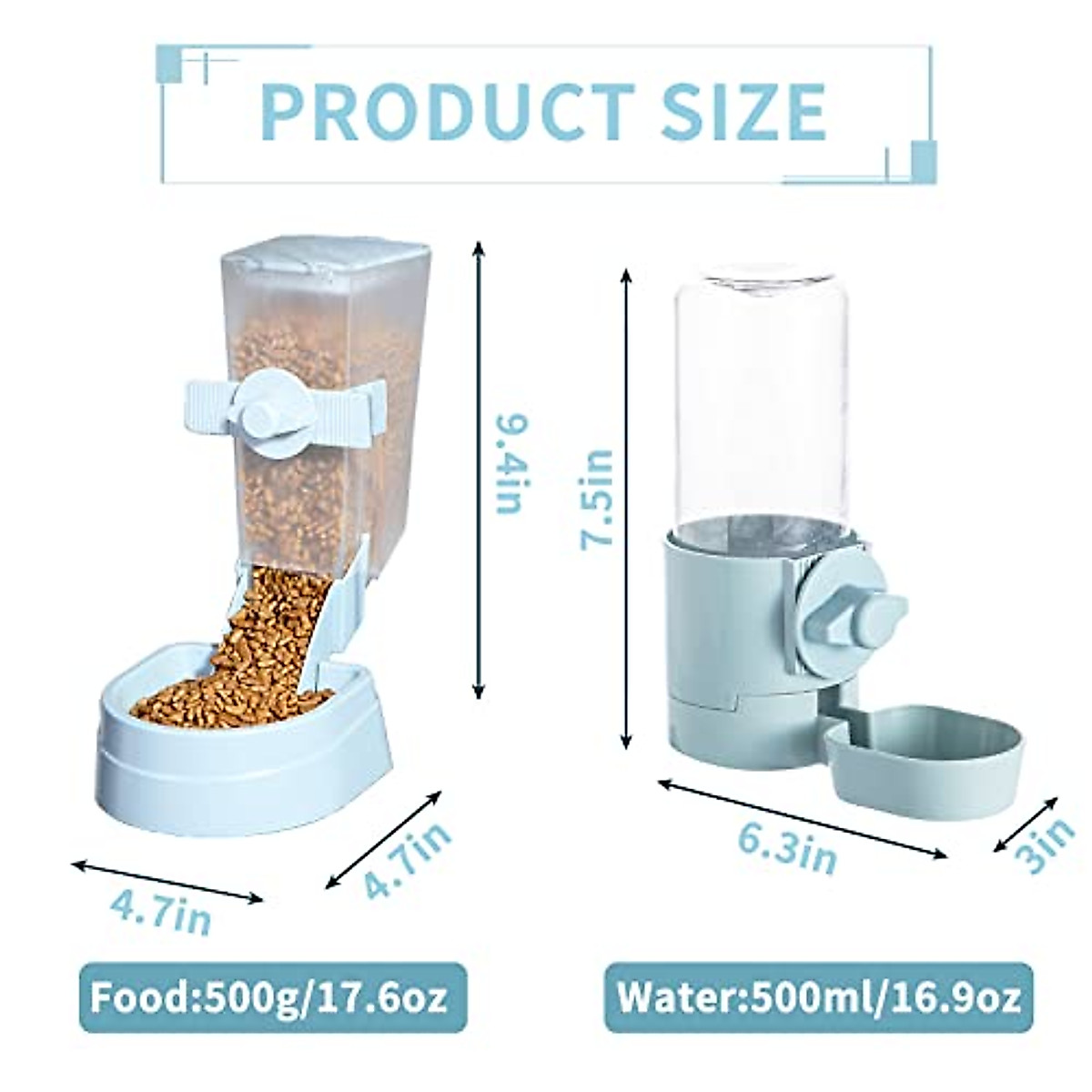 BNOSDM Rabbit Automatic Food Feeder and Water Dispenser Bunny Gravity Feeding Station Waterer Set Hanging Self-Dispensing Feeder for Ferret,Guinea Pigs Chinchillas Kitten (Blue)