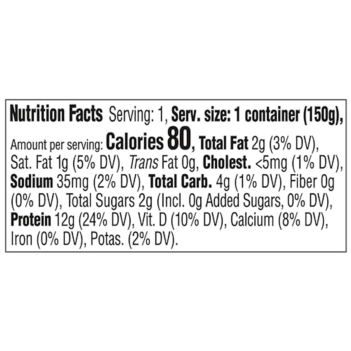 Two Good Low Fat Greek Yogurt, Vanilla, Lower Sugar, Gluten Free, With 2g of Sugar, 5.3 oz., 4 Pack