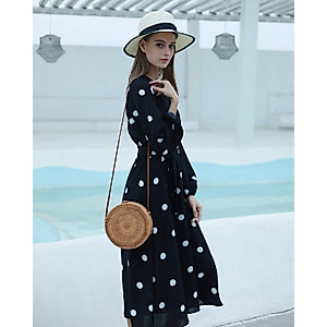 Rattan Bags for Women - Handmade Wicker Woven Purse Handbag Circle Boho Bag Bali - Crossbody Heart