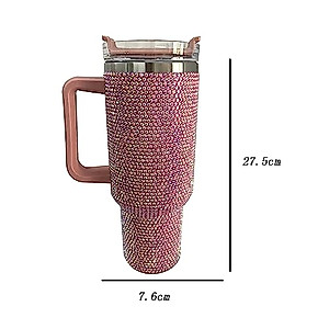 MYHOBBY Shiny Rhinestone 40 Oz Tumbler with Handle,Stainless Steel Insulated Travel Coffee Mug Double Wall Leak Resistant Vacuum Tumbler with Straw,Pink