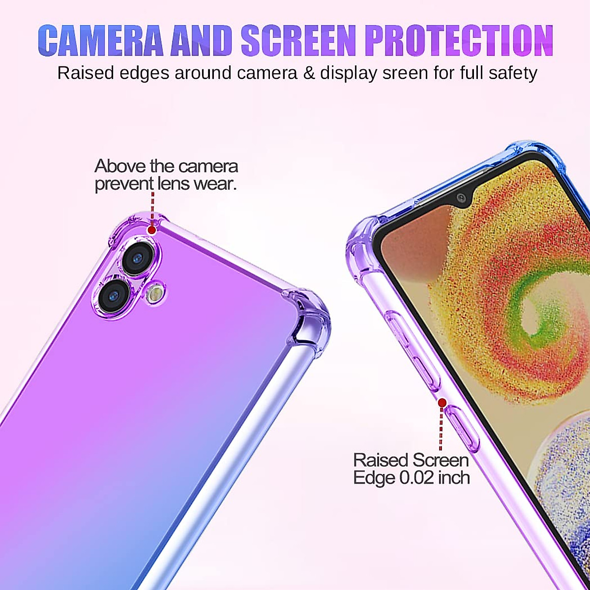 Gufuwo Case for Galaxy A02/A04/A13, Cute Girls Gradient Slim Anti Scratch Soft TPU Phone Cover, Shockproof Protective Case for Samsung Galaxy A04 4G (Purple/Blue)