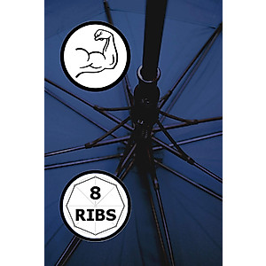 60MPH Windproof Large Strong Umbrella for Rain and Wind - Heavy Duty StormDefender City - Best for Vented Double Canopy - Auto - Solid Wood Hook Handle - Golf - Navy Blue