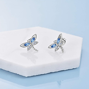 AOBOCO Dragonfly Gifts for Women 925 Sterling Silver Dragonfly Stud Earrings Jewelry with Austrian Crystal Birthday Christmas Mothers Day Gifts for Wife