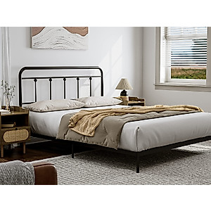 IKIFLY Metal Queen Size Headboard, Adjustable Height, Farmhouse Victorian Style, Easy Assembly, Steel Headboard Only for Bedroom, Black