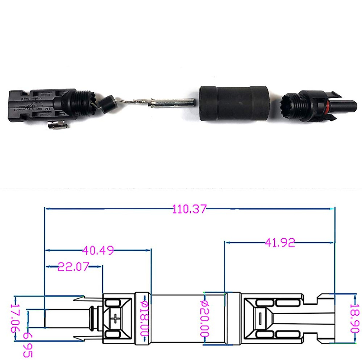 BAYM Solar Panel PV Cable Connector Built in 20A Diode in-Line Fuse Solar Wire Connector Solar PV System IP68 Waterproof Anti-backflow(10pcs)