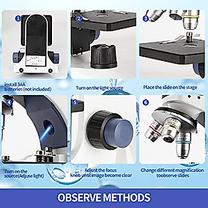 Monocular Microscope Camera Kids Adults - 40X-2000X Monocular Microscope for Kids Adults Students with Electric Eyepiece, Storage Bag, Metal Eyepiece, Slides (2022
