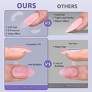 XS Short Almond Oval Gel Nail Tips - BTArtboxnails Extra Short Soft Gel Nail Tips, Milky White Press On Nails, 2 in 1 Neutral X-coat Tips Pre-applied Tip Primer, Stronger Adhesion Fake Nails Short for Nail Extension