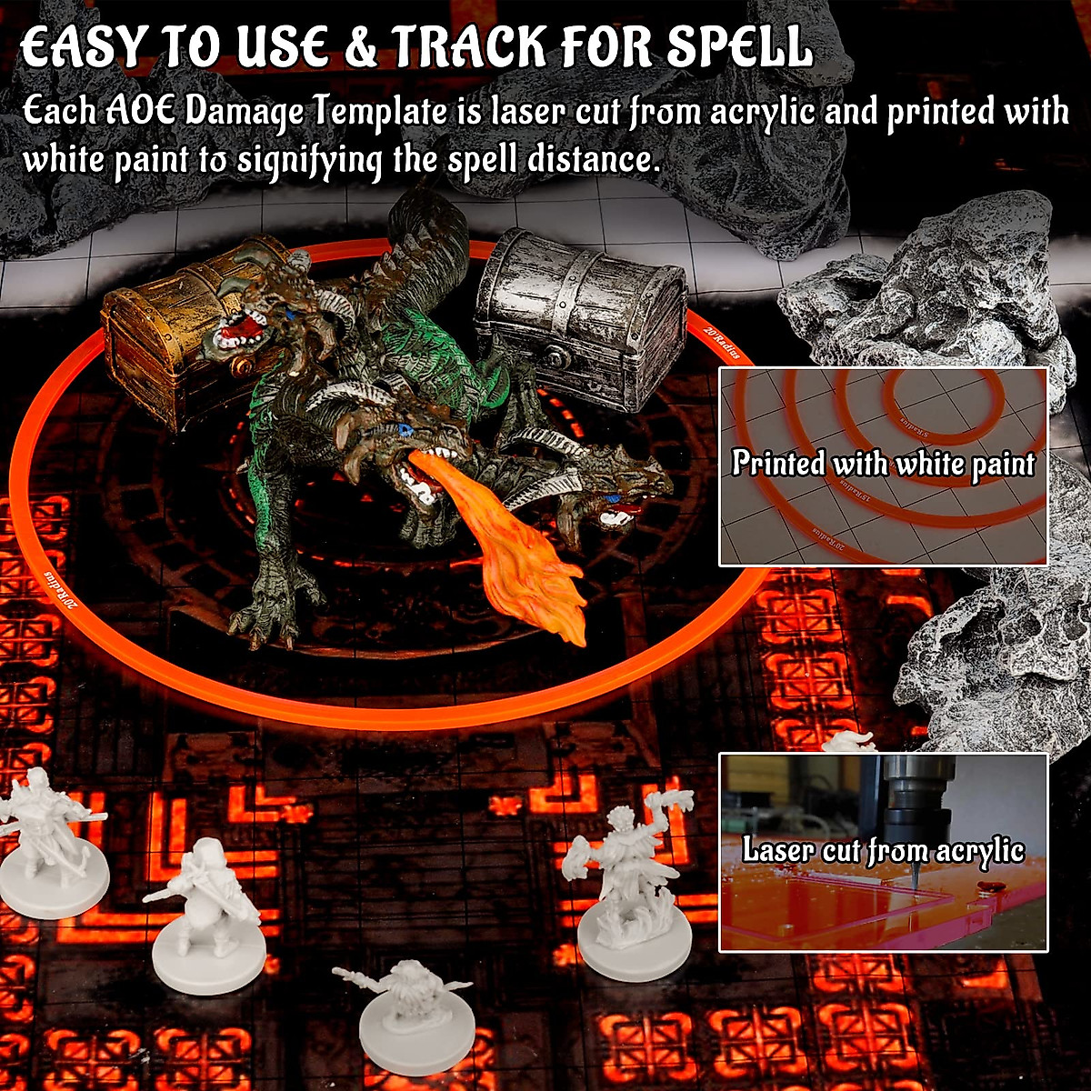 Area of Effect Spell Templates Set of 15 (Included Cube, Cone, Circle, and Line) Acrylic AOE Damage Marker Tabtop RPG Gaming Accessories for Dungeons and Dragons, Pathfinder, D&D