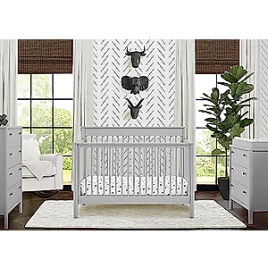 Delta Children Remy Crib 6-Piece Baby Nursery Furniture Set–Includes: Convertible Crib, Dresser, Changing Top, Crib Mattress, Sheets, & Changing Pad, Grey