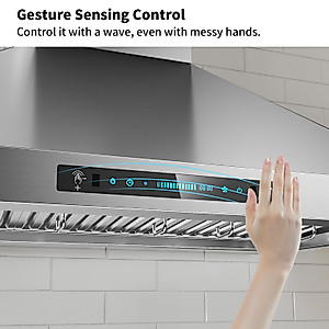IKTCH Wall Mounted Range Hood 30 inch, 900 CFM Ducted/Ductless Range Hood, Stainless Steel Range Hood with Gesture Sensing & Touch Control IKP02R-30