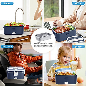 LHMTQVK Electric Lunch Box, Portable Food Warmer, Heated Lunch Box, Lunch Containers Lunch Warmer for Adults, 60W 1.8L 12V-24V 110V 3-in-1 Portable Microwave Food Heater (White+Royal blue)