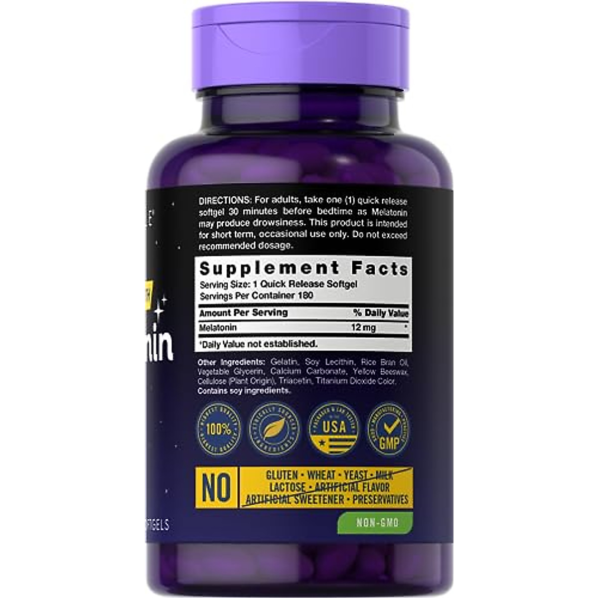 Melatonin 12 mg | 180 Softgel Capsules | Adult Extra Strength Support Supplement | Non-GMO, Gluten Free | by Carlyle