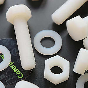 20 x Natural Colour Nylon, Hex Head, M10 x 40mm, Plastic Nuts and Bolts, Washers, Hexagon, Nylon, (25/64 x 1 37/64 in)