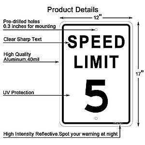 Joffreg Speed Limit 5 MPH Sign,17 x12 Inches,Reflective Aluminum,2 Pack
