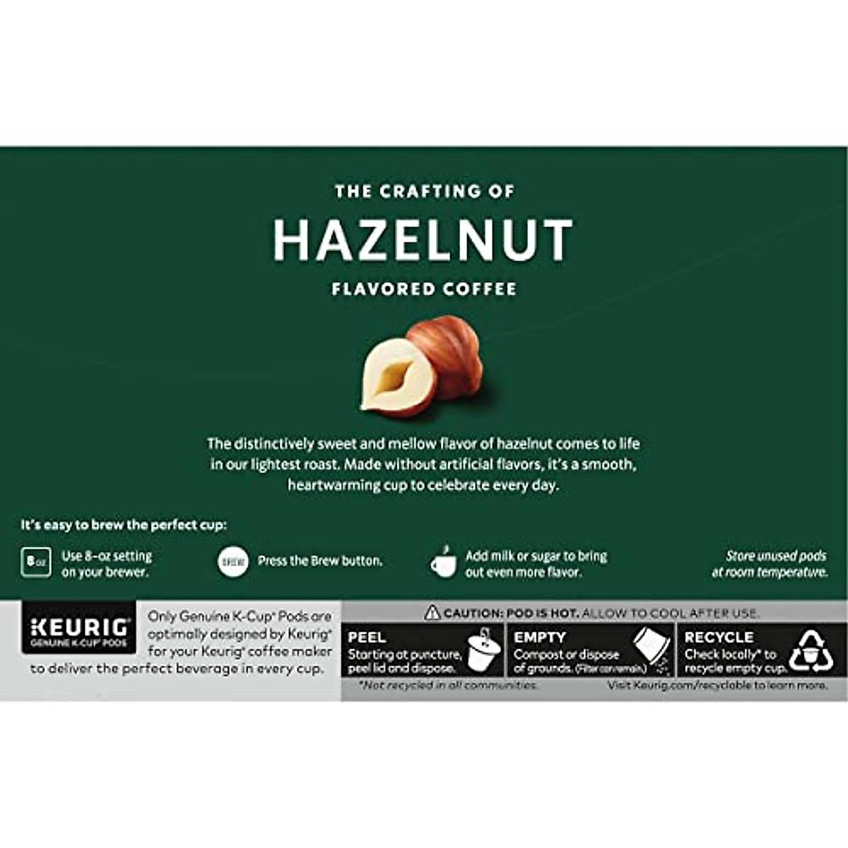 Starbucks Flavored Coffee K-Cup Pods, Hazelnut Flavored Coffee, Made without Artificial Flavors, Keurig Genuine K-Cup Pods, 10 CT K-Cups/Box (Pack of 2 Boxes)