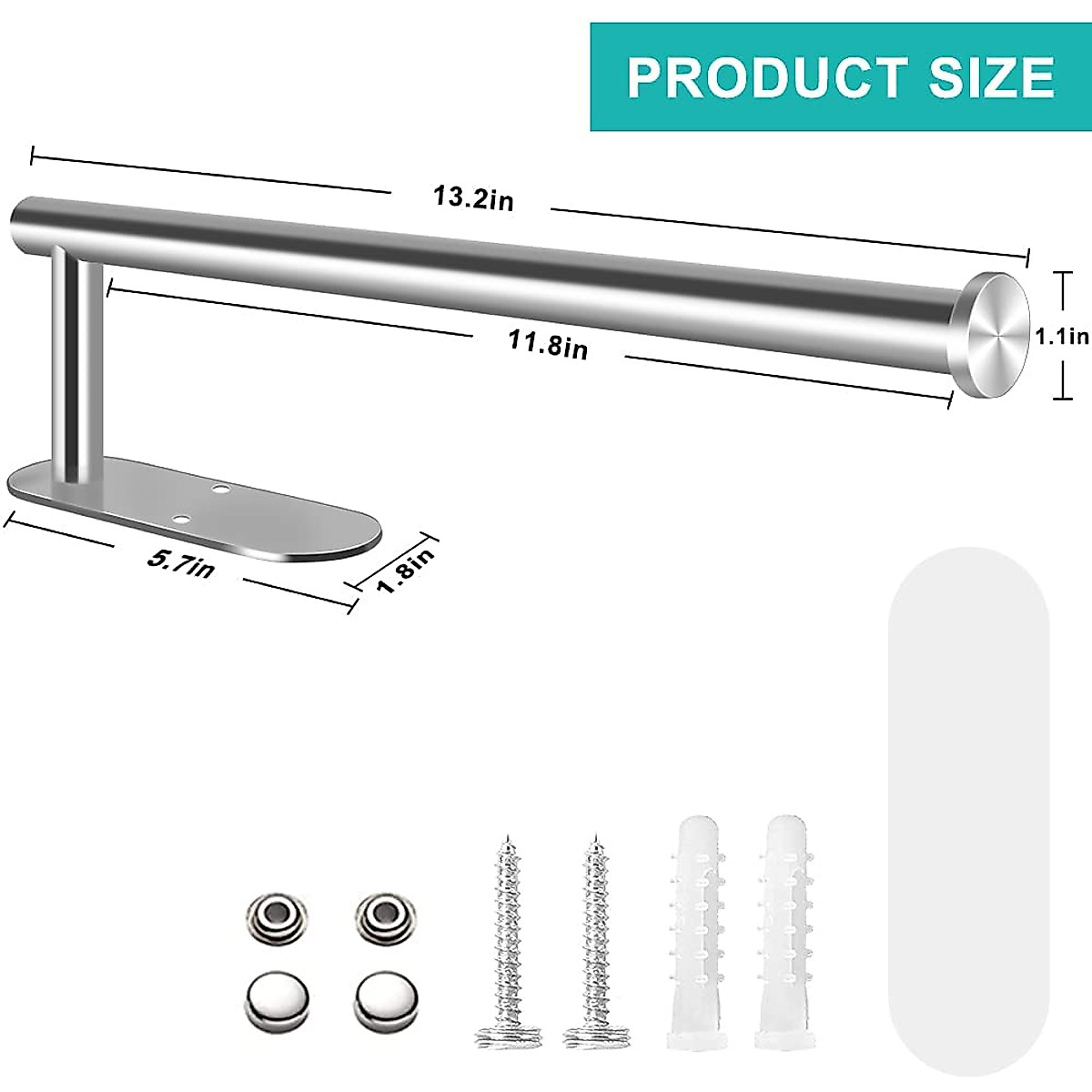 MGahyi Paper Towel Holder Wall Mount, Self Adhesive Or Drilling Under Cabinet Kitchen, 13.2 inch Stainless Steel Paper Towel Roll Rack, Towel Roll Hanger for Bathroom(Rectangle-Silver)