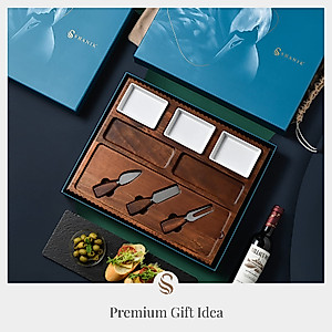 Shanik Cheese Board Set - Premium Black Slate Blade and 3 Stainless Steel Cutlery - Perfect for Serving and Entertaining - Elevate Your Cheese Experience without engraving