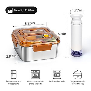 Vacuum Sealed Container，ｗith Vacuum Pump，Stainless Steel Vacuum Food Storage Container，for　Food Storage，Kitchen Storage ，Keep Food Fresh 5 Times Longe