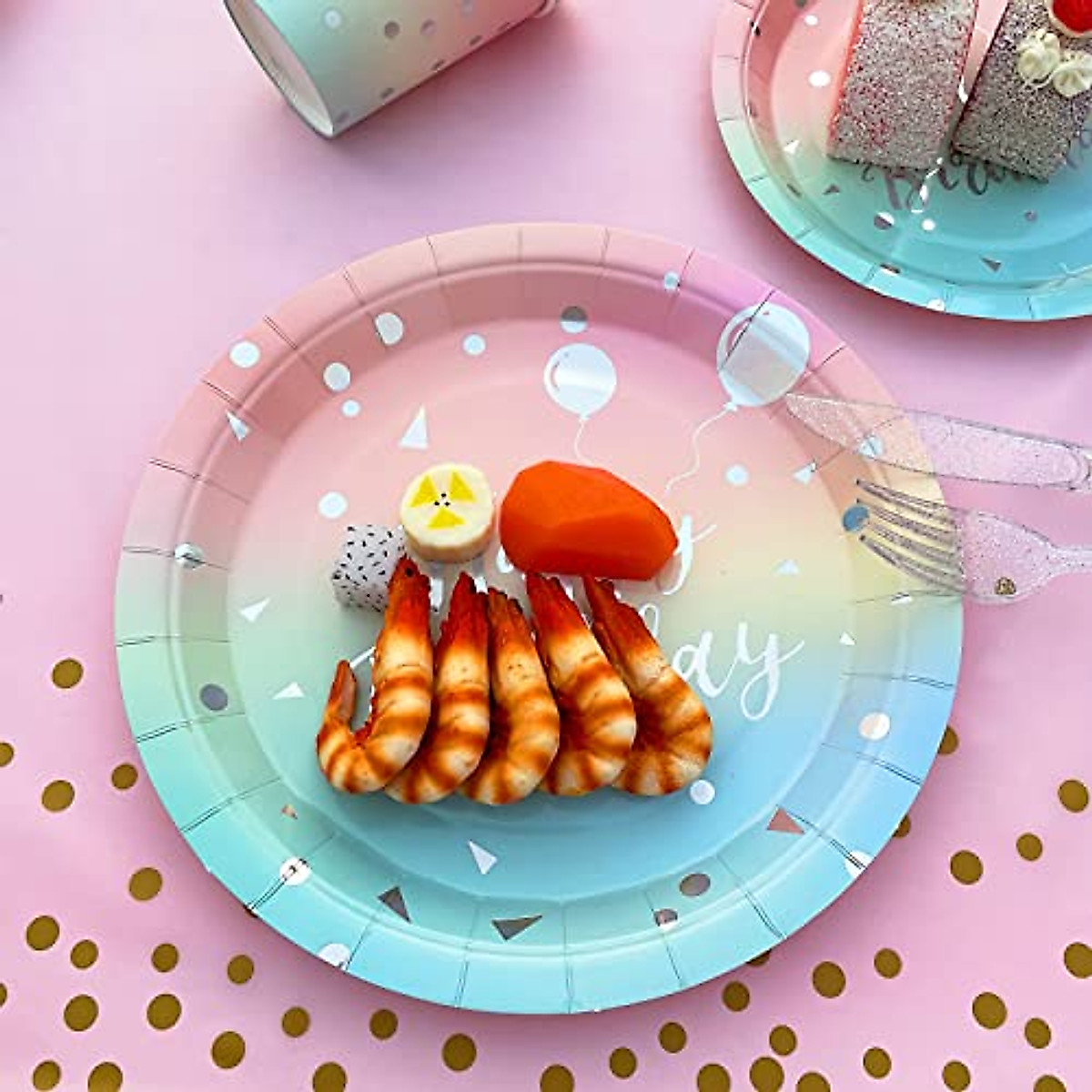 Pastel Party Decorations - Plates, Cups, Napkins & Sturdy Silverware for Rainbow Baby Shower, Birthday or Girl Pajama Party - Serves 16