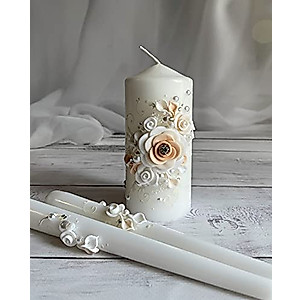 Magik Life Unity Candle Set for Wedding - Wedding décor - Decorative Candles Pillar - Candle Sets - 6 Inch Pillar and 2 10 Inch Tapers - Best Unity Candle (Peach)