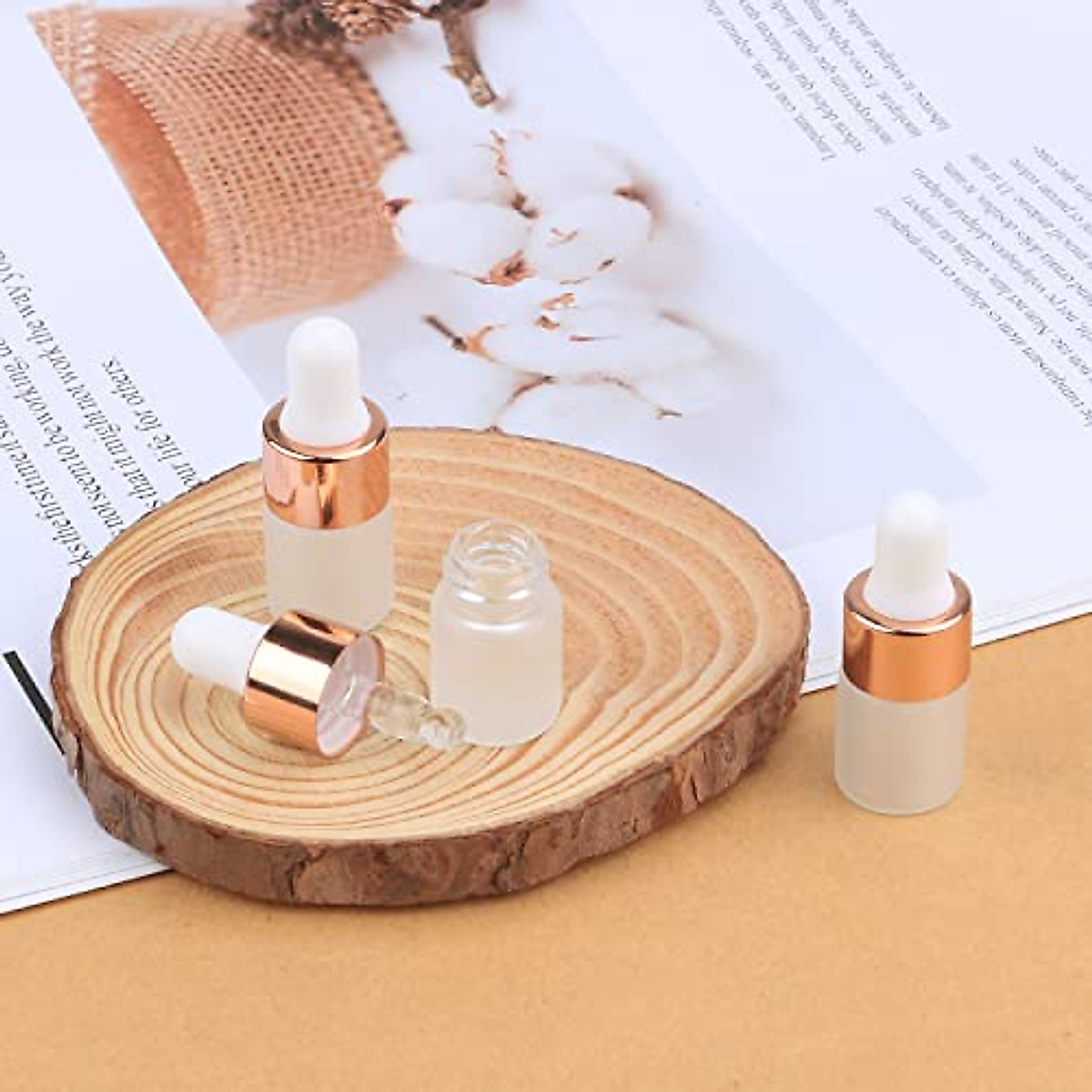 30 Pack Frosted Glass Dropper Bottle,Essential Oil Dropper Bottle Travel Glass Vials Cosmetic Sample Container For Essential Oils,Perfume With Glass Eye Dropper&Rose Gold Lids (1ml)