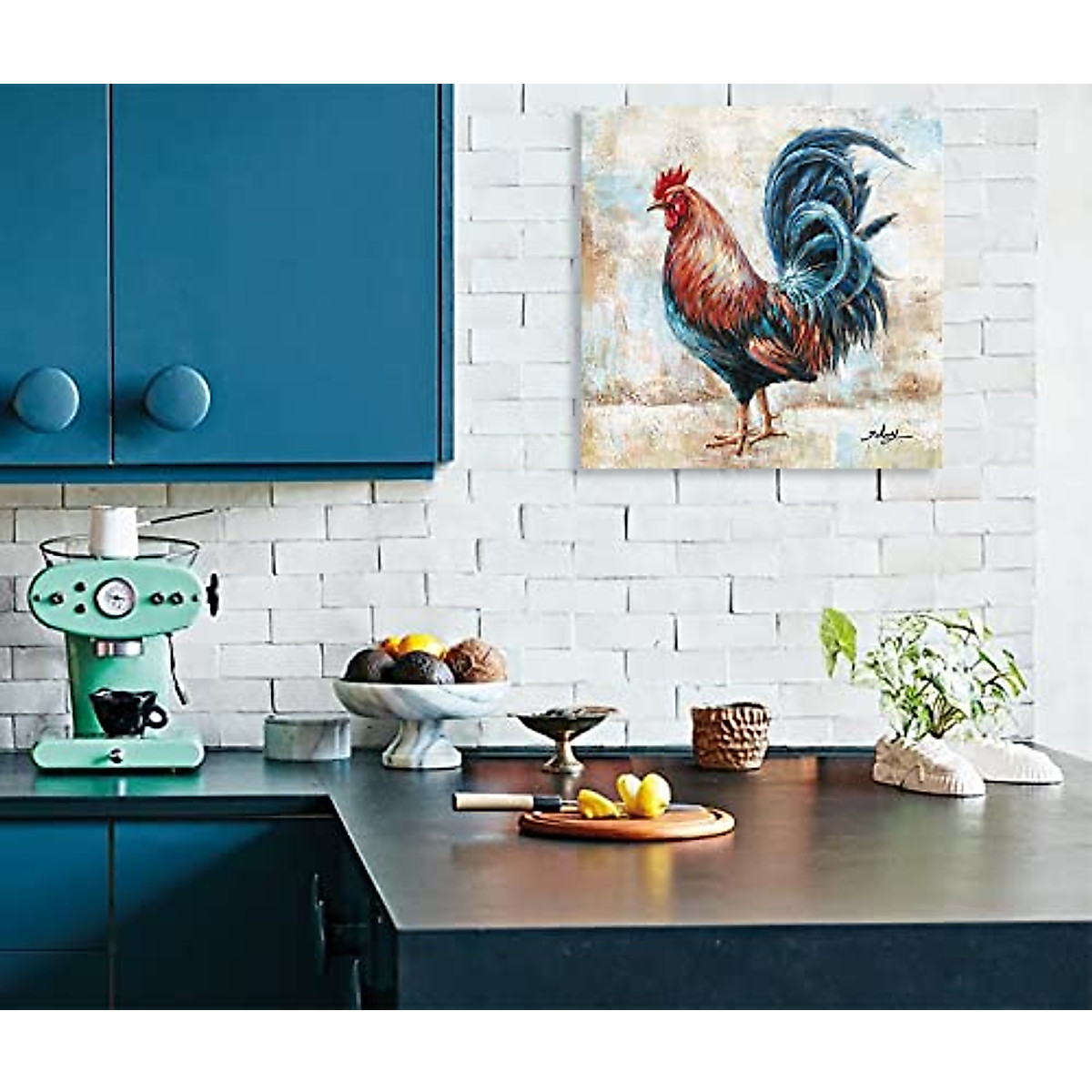 B BLINGBLING Rooster Picture for Kitchen Wall Art: Golden Rooster Framed Canvas Wall Art Rustic Home Decor Ready to Hang (24"x24"x1Panel)