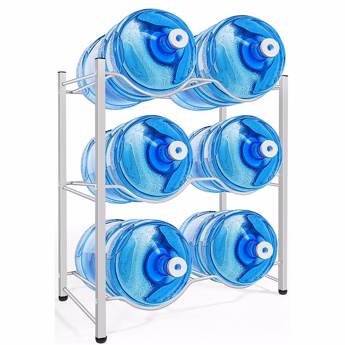 ZOTO 5 Gallon Water Jug Stand Water Bottle Holder, 3 Tiers Water Jug Holder Storage Rack for 6 Bottles, Heavy Duty Detachable Steel for Home and Office(Silver)