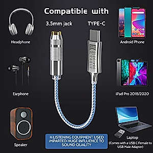USB C to 3.5mm Audio Adapter [♪Hi-Res Lossless Music♪] CX Pro USB C Headphone Adapter 32bit 384KHz CX31993 DAC Chip Headphone Amp HiFi Headphone Jack Adapter USB C to Headphone Jack for Type C Devices