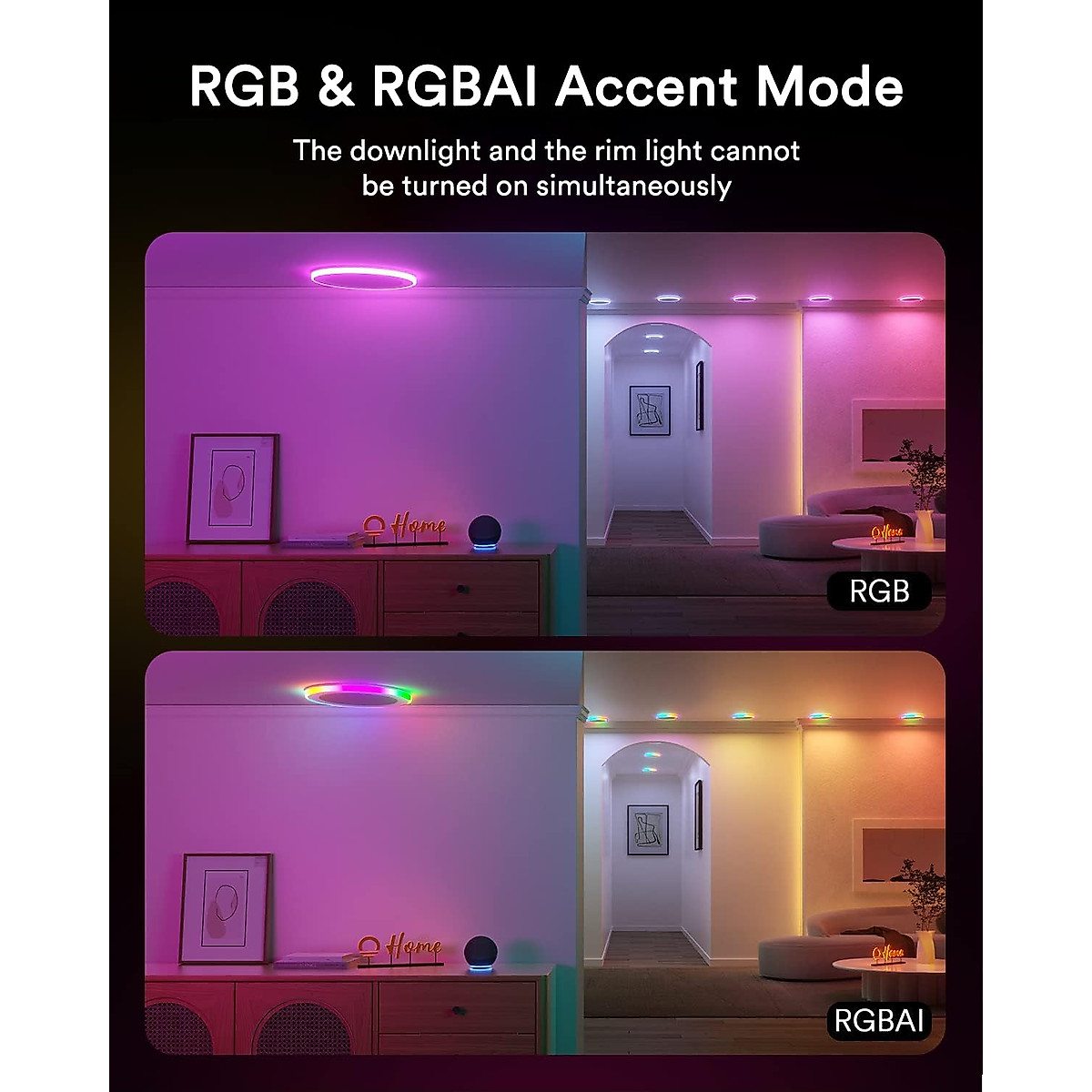 Lumary RGBAI Smart Recessed Lighting 4 Inch with Gradient Accent Light and Night Light 9W 780lm Wi-Fi Recessed Lights Ultra-Thin Can-Killer Downlight Work with Alexa/Google Assistant/Siri, 4PCS