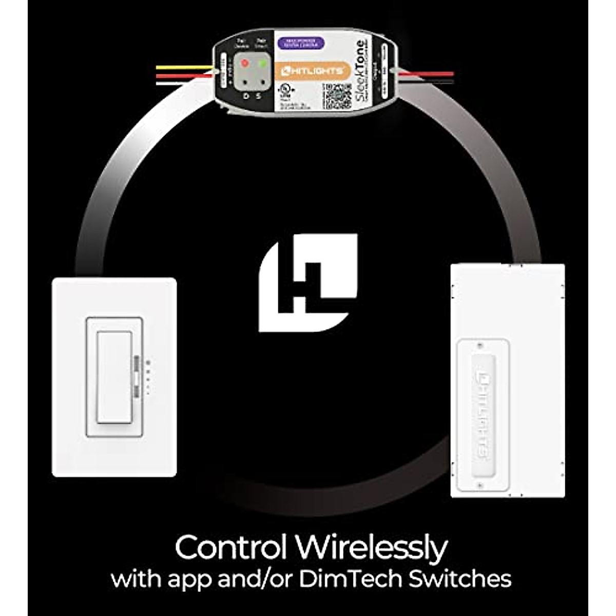 HitLights DimTech Smart Dimmer Switch for LED Lights, Controls DriveTech LED Dimmable Drivers Wirelessly, Works with Alexa and Google Home, Neutral Wire Required, Loads 700W, White Faceplate Included
