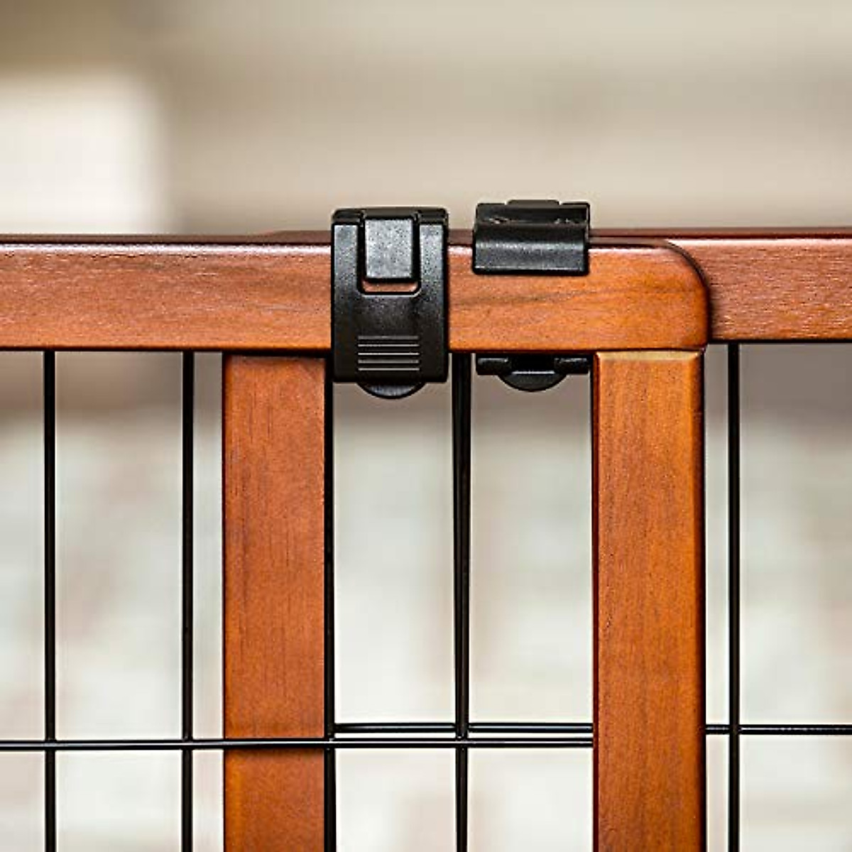 Carlson 70-Inch Wide Adjustable Freestanding Pet Gate, Premium Wood,Brown