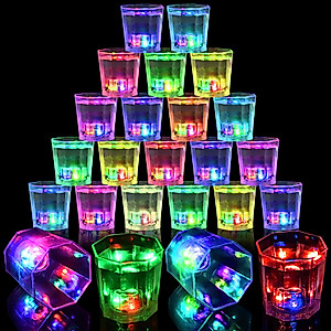 Volpeblu 24 Pack Light Up Cups LED Flash Shot Glasses for Party Favors Supplies Adults Guests Glow In The Dark Shot Glasses Fun Plastic Party Cups for Birthday, Bar, Christmas, Halloween (2 OZ)
