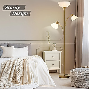 Luvkczc Torchiere Floor Lamps for Living Room, 3 Light Tree Floor Lamp, Gold Modern Tall Standing Lamps, Industrial Bright Floor Lamp for Bedroom, Office, Dresser, 3 LED Bulbs Included