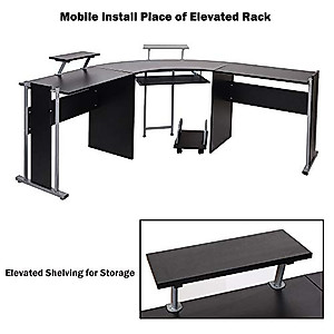 LUCKYERMORE 71" L-Shaped Gaming Desk -Large Desktop 22” Wide Wood Curved Corner Desk -Sturdy Computer Desks PC Laptop Table Workstation for Home Office, Black