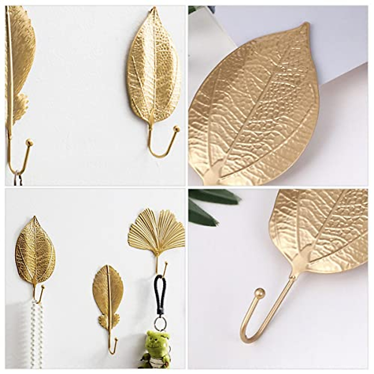 Cabilock 3pcs Planter Hat Coat Golden Art Hangers Shaped Style Leaf Door Cast Storage Hook Hanger Wall Sculpturre Purse Hanger: Holder Bathroom Doorway Key Home Display Decoration