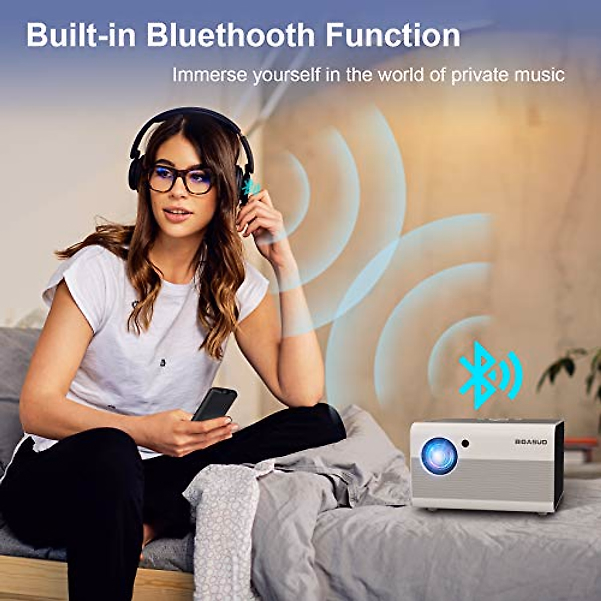 Full HD 1080P Projector with 100''Screen, BIGASUO Bluetooth Outdoor Movie Projector 180" Display Supported, Video Projector Compatible with Laptop/PS4/ Xbox/Smartphone