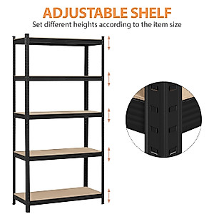 Topeakmart 4PCS 5-Tier Utility Shelves, Metal Storage Shelves Garage Shelving Unit Adjustable Garage Storage Shelves Storage Racks Heavy Duty Shed Shelving- Black, 35.5 x 16 x 71 Inch
