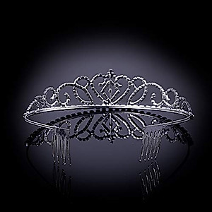 Bseash Silver Crystal Tiara Crown Headband Princess Elegant Crown with combs for Women Girls Bridal Wedding Prom Birthday Party