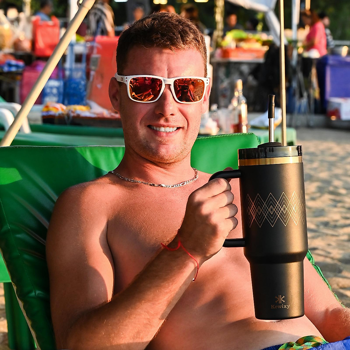 KEWIXY 40 oz Tumbler With Handle and Straw, Gloss Insulated Travel Tumbler, Fits in Cup Holder, Travel Coffee Mug with Lid, Included Leak Proof Straw Cover -Diamondburst