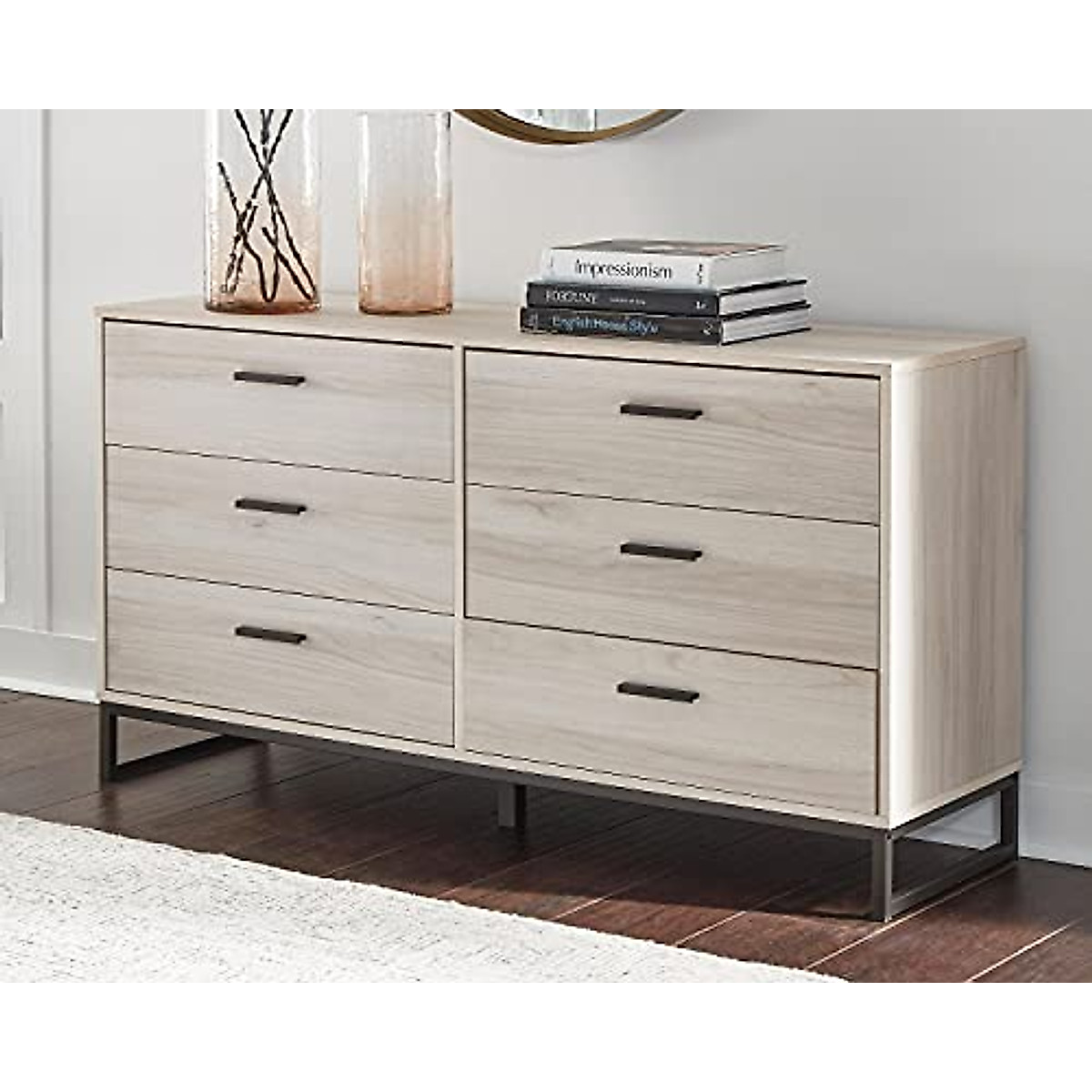 Signature Design by Ashley Socalle Modern Industrial 6 Drawer 54" Dresser, Natural Beige