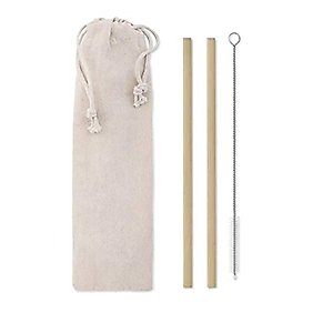 Eco friendly bamboo reusable straws (2) with cleaning brush (1) and juke bag (1)