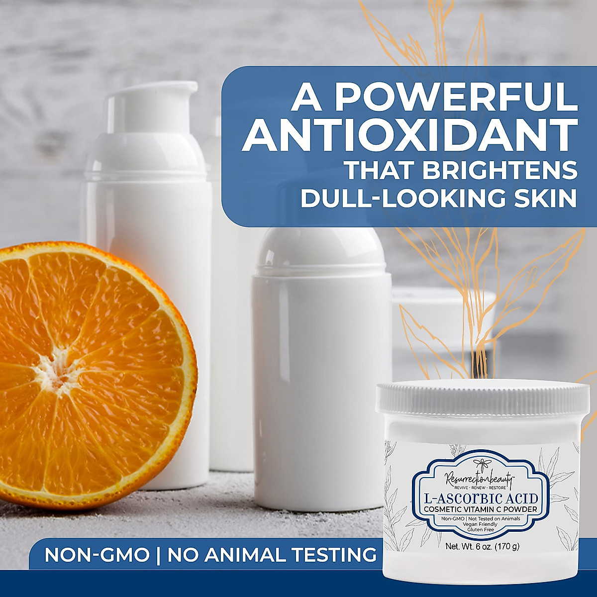 100% Pure L-Ascorbic Acid (Cosmetic Vitamin C Powder for Face) to Make Your Own Premium Beauty Serum, Skincare Mask Treatment, Hyaluronic Serums with Vit C & DIY Facial Skin Care Products 6 OZ